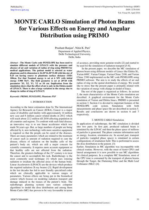 Pdf Monte Carlo Simulation Of Photon Beams For Various Effects On Energy And Angular