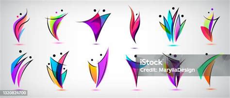 벡터 세트 인체 사람 모양 선형 다채로운 스타일 지드 피규어 피트니스 웰빙 스포츠 대회 기타 활동 정체성에 사용하십시오 건강한 라이프 스타일 춤 아이콘 0명에 대한 스톡