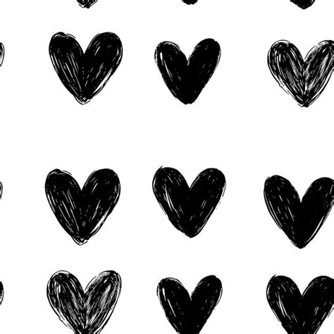 Handdrawn Black Hearts Pattern On White Background Premium Ai