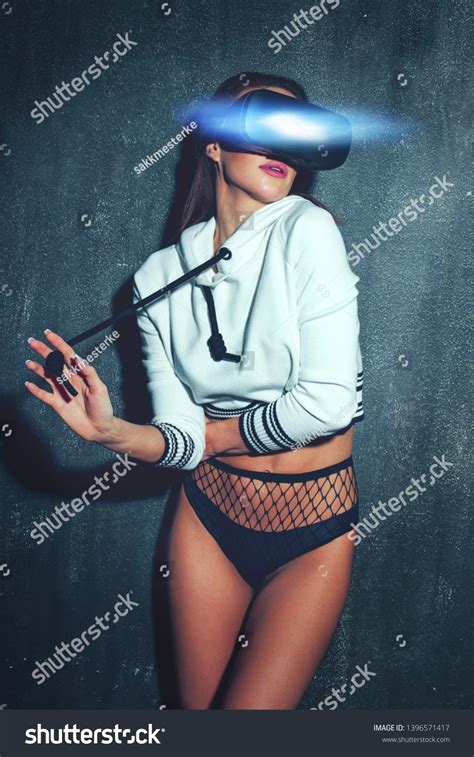 Sexy Woman Posing Vr Glasses Blue Stock Photo 1396571417 Shutterstock