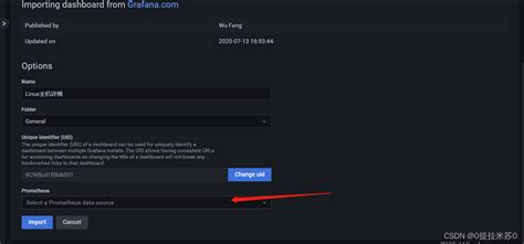 求助：grafana中配置官网仪表盘时，无法选择数据源？？linux中grafana中导入模版报错 Templating Failed To