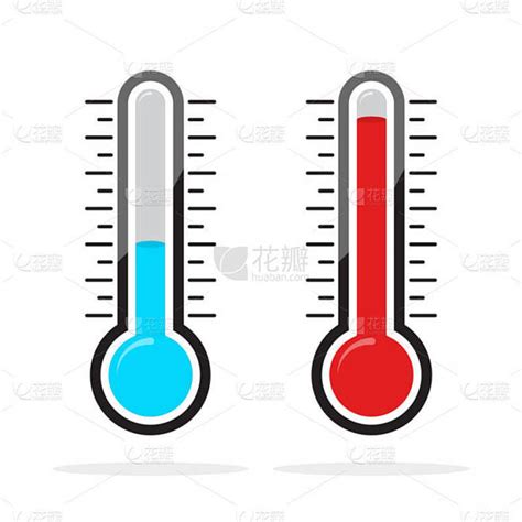 具有不同级别的温度计图标。矢量插图。平板式的蓝色和红色温度计指示器