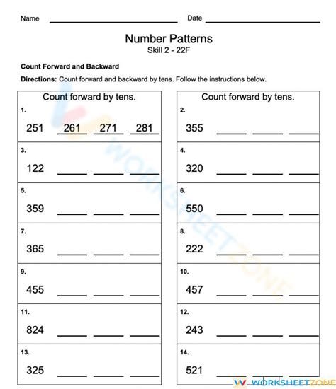 Number Patterns Worksheet