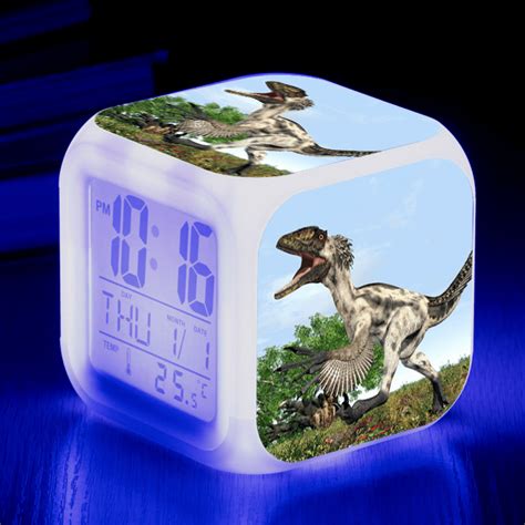 Lisacann Led Alarm Clock Dinosaur Pattern Creative Desk Table Clock Glowing Electronic Colorful