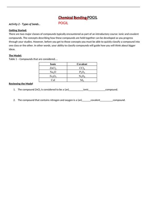 Chemical Bonding Pogil Activity 2 Types Of Bondschemical Bonding Chemical Bonding Pogil Activity 2 Types Of Bondschemical Bonding