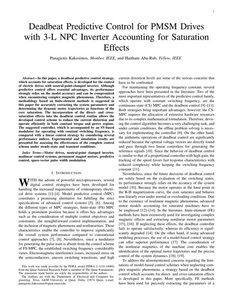 Pdf Deadbeat Predictive Control For Pmsm Drives With 3 L Npc Inverter
