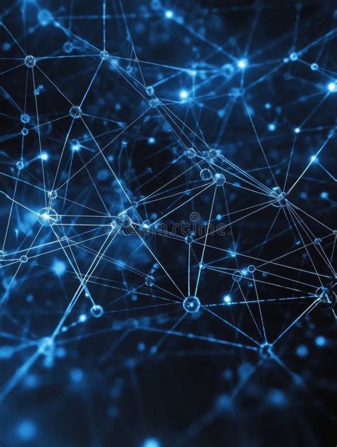 futuristic glowing digital nodes in deep blue and white cyber network