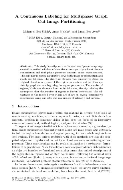Pdf A Continuous Labeling For Multiphase Graph Cut Image Partitioning