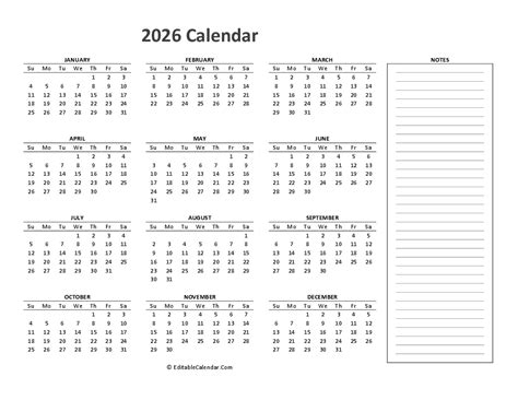 Download Calendar 2026 Printable Free Pdf Version