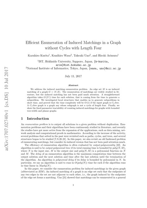 Pdf Efficient Enumeration Of Induced Matchings In A Graph Without