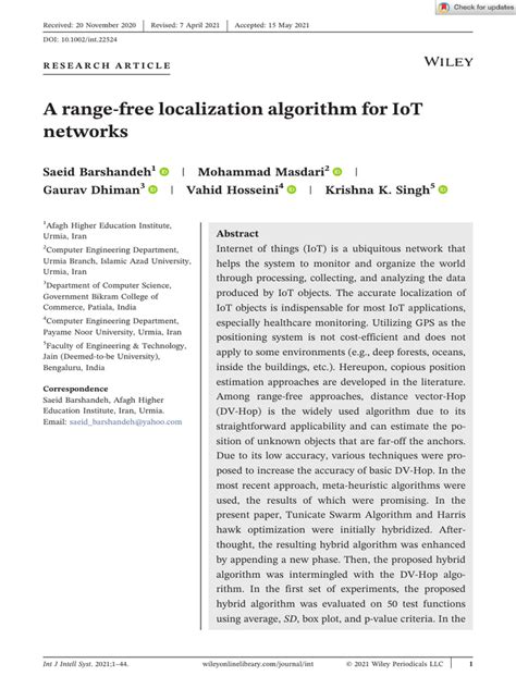 A Range Free Localization Algorithm For Iot Networks Pdf Internet Of Things Wireless