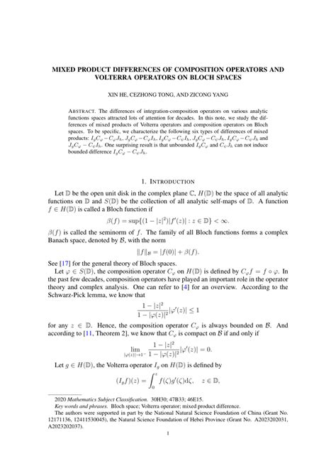 Pdf Mixed Product Differences Of Composition Operators And Volterra