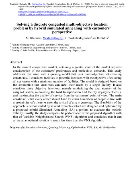 Pdf Solving A Discrete Congested Multi Objective Location Problem By