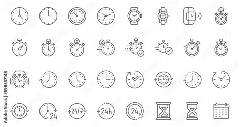 Time Line Icons Set Timer Alarm Clock Wristwatch Smart Watch Hourglass Schedule Calendar
