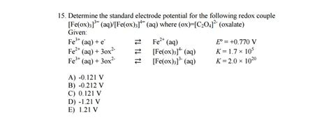Solved Determine The Standard Electrode Potential For The