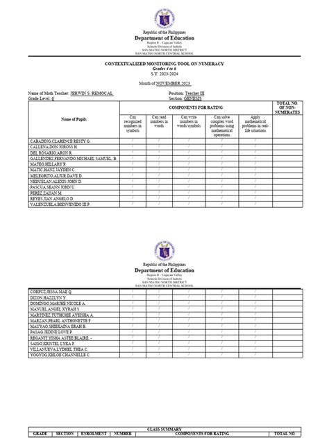 grade 6 contextualized monitoring tool on numeracy pdf science