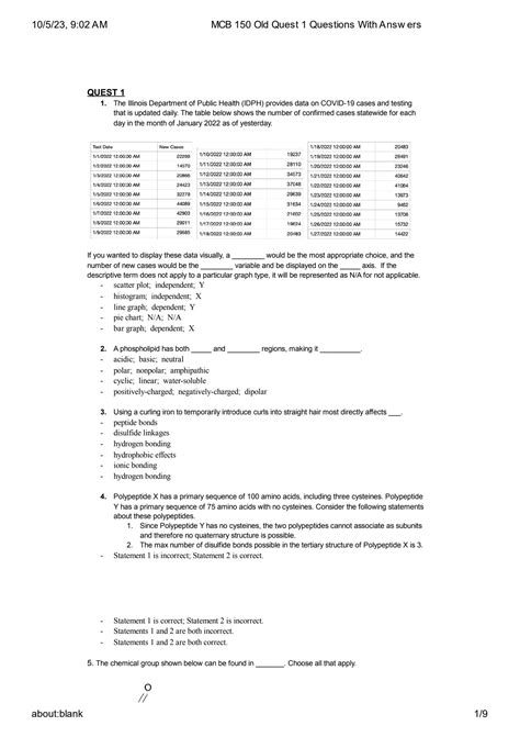 SOLUTION Mcb Old Quest Questions With Answers Studypool