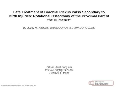 Ppt Late Treatment Of Brachial Plexus Palsy Secondary To Birth Injuries Rotational Osteotomy