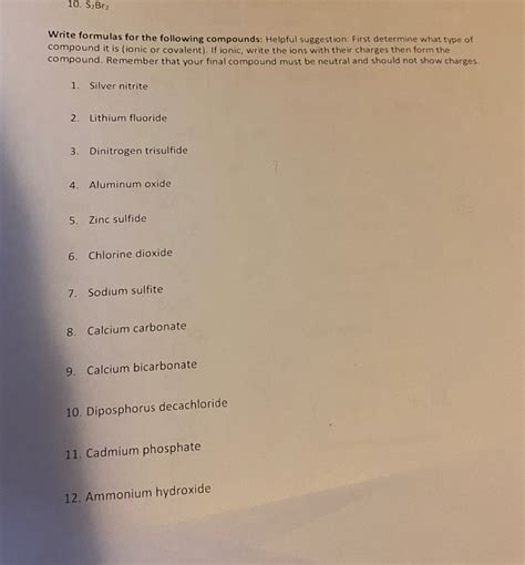 Solved Write Formulas For The Following Compounds Helpful