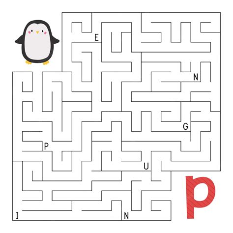 Abc 미로 게임 펭귄 프리미엄 벡터