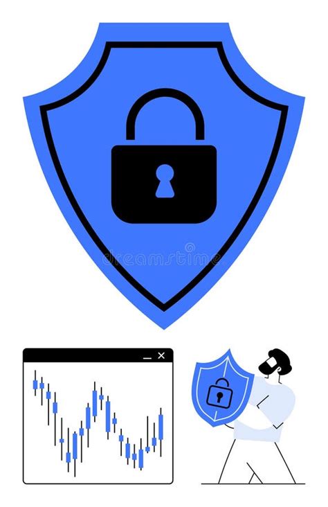 Cybersecurity Shield With Lock Stock Market Graph And Man Holding Shield Illustrating Data