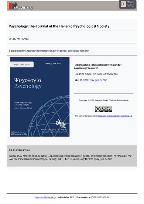 Pdf Approaching Intersectionality In Gender Psychology Research