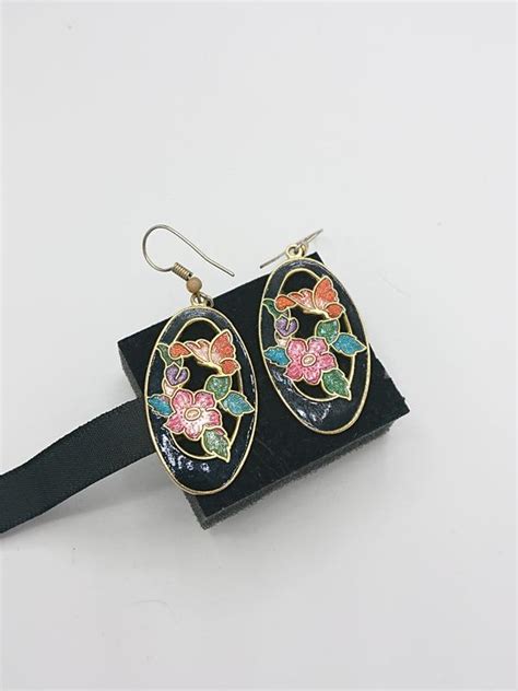 Вінтажні сережки 80 х клуазоне перегородчата емаль квіти — ціна 175 грн у каталозі Сережки