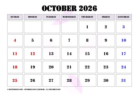 October 2026 Calendar With Holidays Printable Pdf