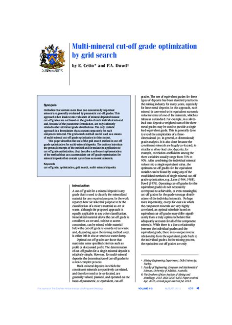 Pdf Multi Mineral Cut Off Grade Optimization By Grid Search