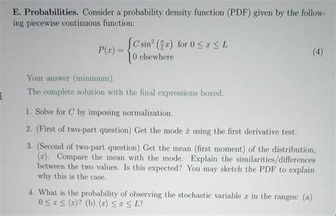 Solved E Probabilities Consider A Probability Density Chegg