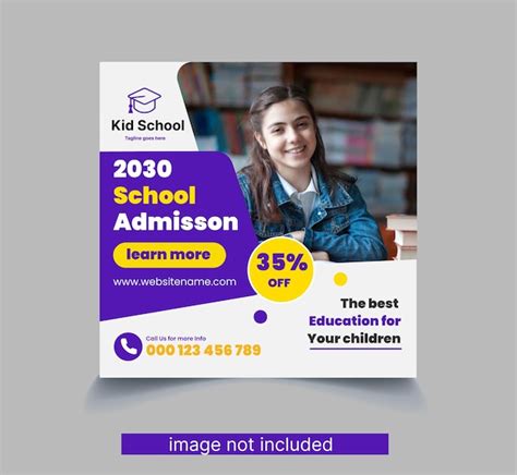 학교 입학 소셜 미디어 인스 타 그램 게시물 및 사각형 전단지 템플릿 프리미엄 벡터