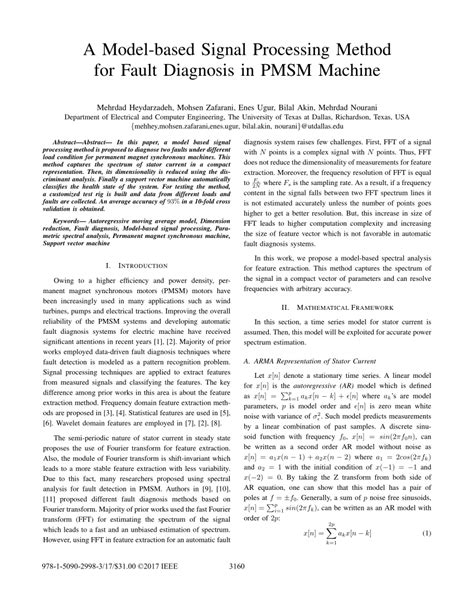 Pdf A Model Based Signal Processing Method For Fault Diagnosis In