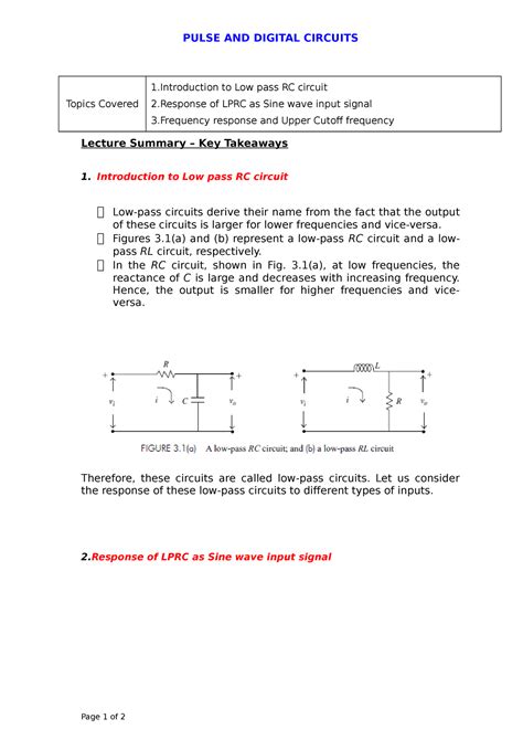 response of lprc as sine wave input signal pulse and digital circuits