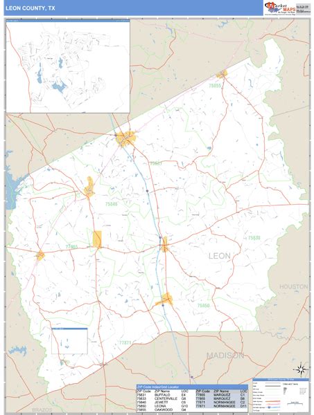 Leon County Texas Zip Code Wall Map
