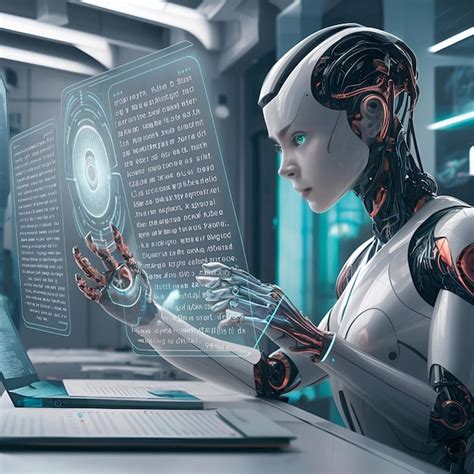 premium photo ai text analysis futuristic robot in copper accents