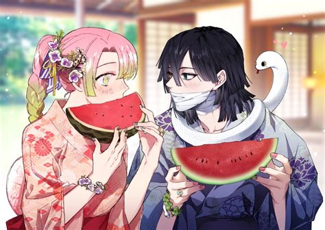 Kanroji Mitsuri Iguro Obanai And Kaburamaru Kimetsu No Yaiba Drawn By Gwio Danbooru