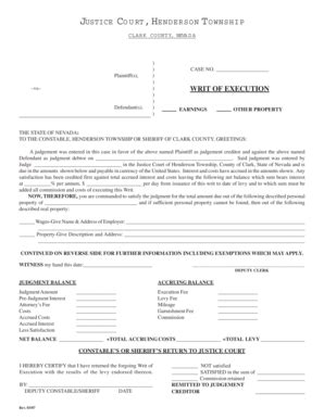 Fillable Online Clarkcountynv Writ Of Execution Pmd Clark County Nevada Clarkcountynv Fax