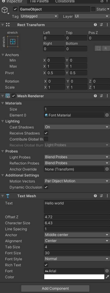 Unity Text Mesh Not Visible On A Container Game Development Stack