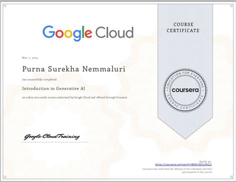 completed generative ai course purna surekha nemmaluri posted on the
