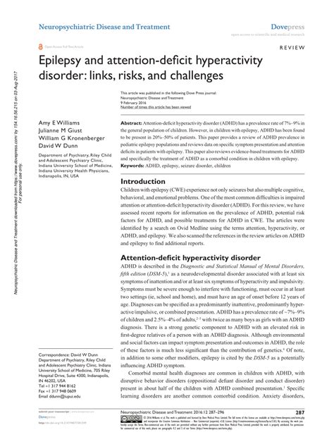 Pdf Epilepsy And Attention Deficit Hyperactivity Disorder Links Risks And Challenges