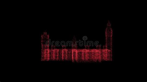 3d Big Ben In London On Black Background Object Dissolved Red Flickering Particles Science