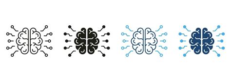 Artificial Intelligence Line And Silhouette Color Icon Set Human Brain