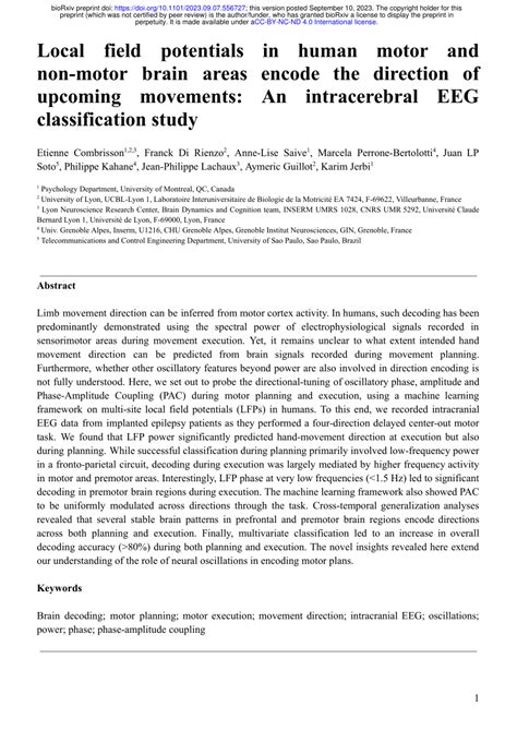 pdf local field potentials in human motor and non motor brain areas