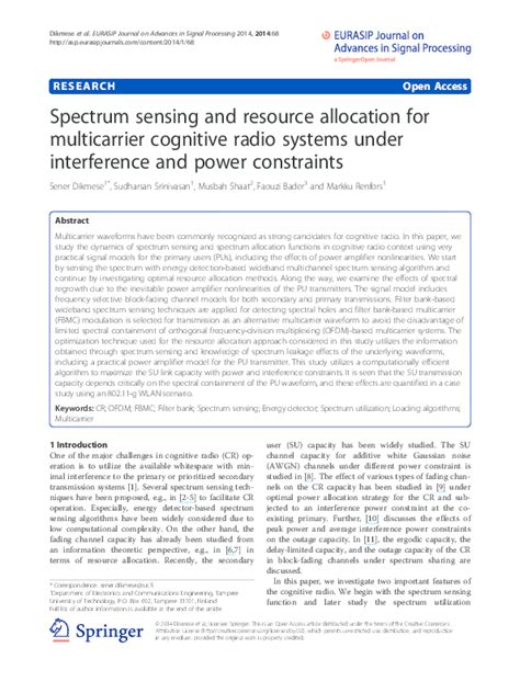 Pdf Spectrum Sensing And Resource Allocation For Multicarrier Cognitive Radio Systems Under
