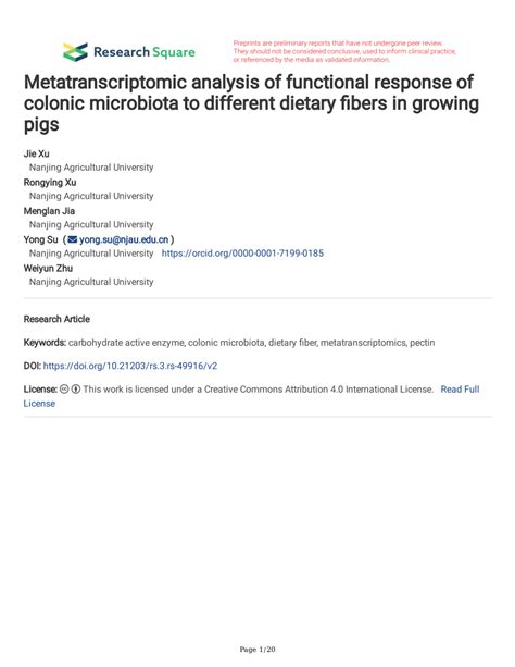 pdf metatranscriptomic analysis of functional response of colonic