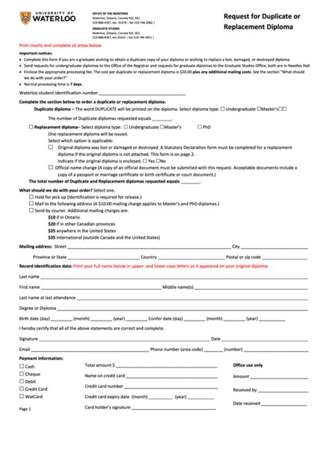 Fillable Request For Duplicate Or Replacement Diploma Form Printable Pdf Download