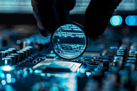 Premium Photo Close Up Of A Person Holding A Magnifying Glass Focusing On Details A Computer
