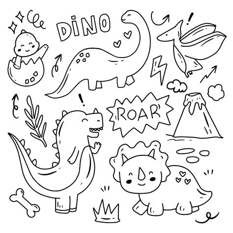 Premium Vector Set Of Dino Doodle Drawing Collection