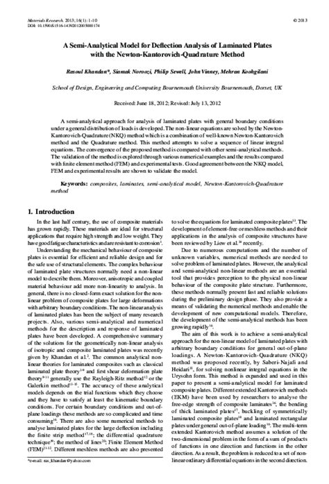 Pdf A Semi Analytical Model For Deflection Analysis Of Laminated