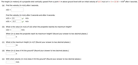 solved the height in meters of a projectile shot